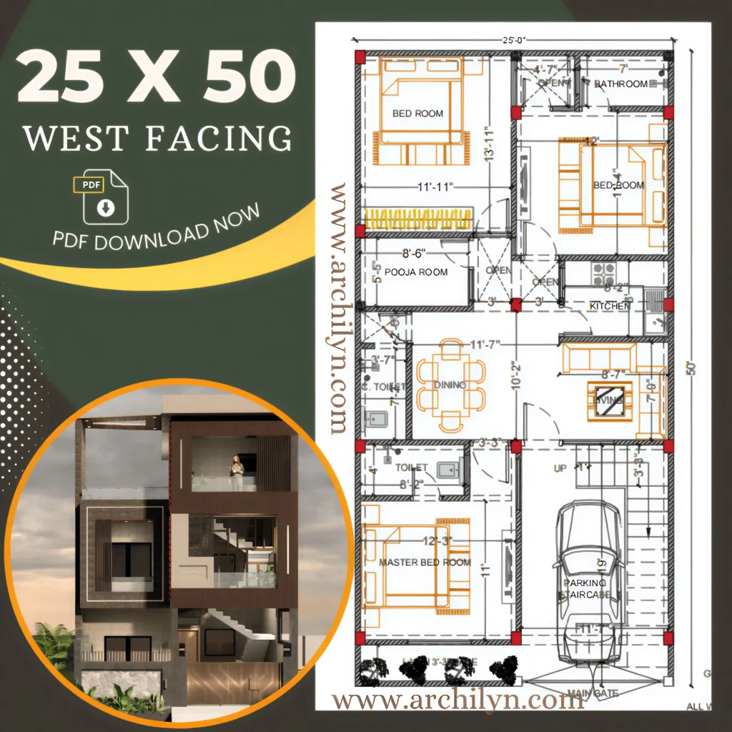 25x50 West Facing House Plan – 1250 Sqft - archilyn.com