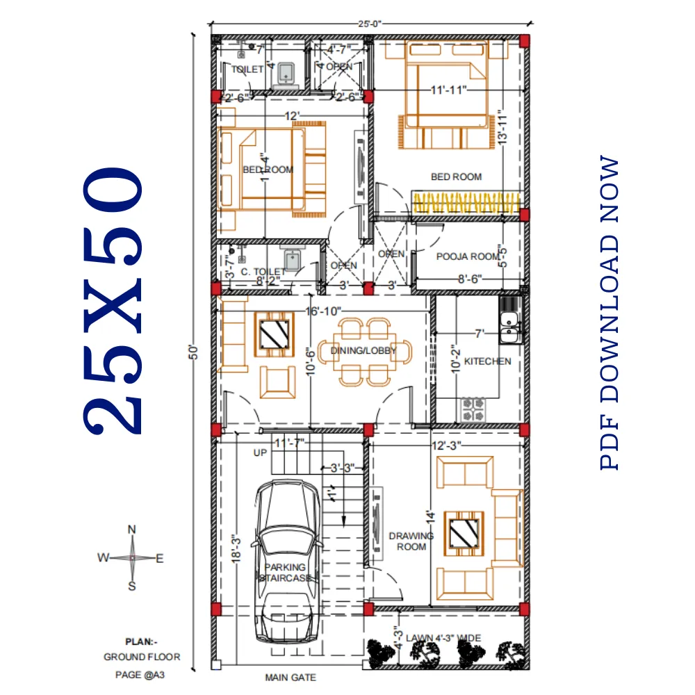 25×50 Best House Plan PDF Package (Centerline, Foundation, Plinth Beam ...