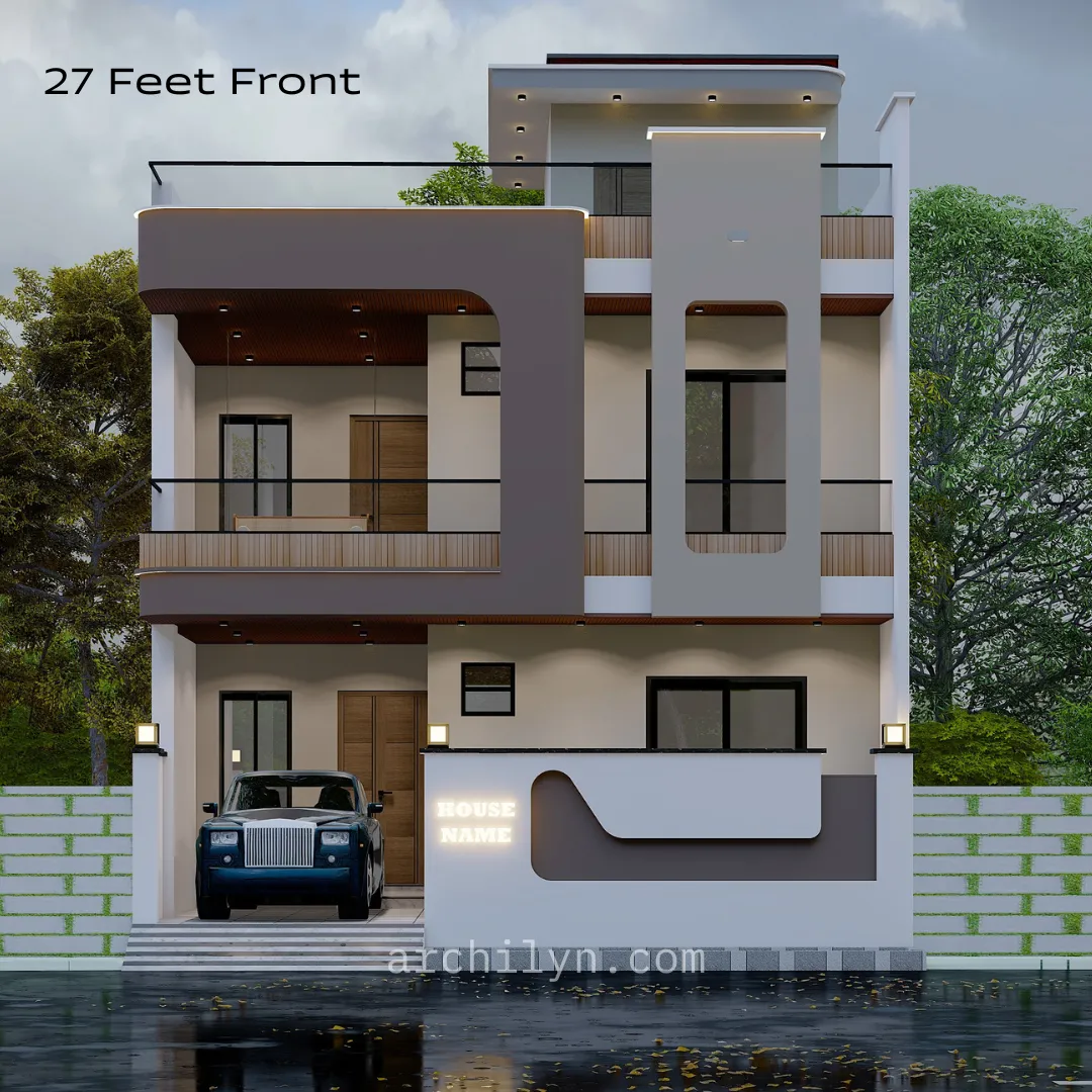 27 Feet Front House 3D Elevation Design – Powerful Modern Look for ...