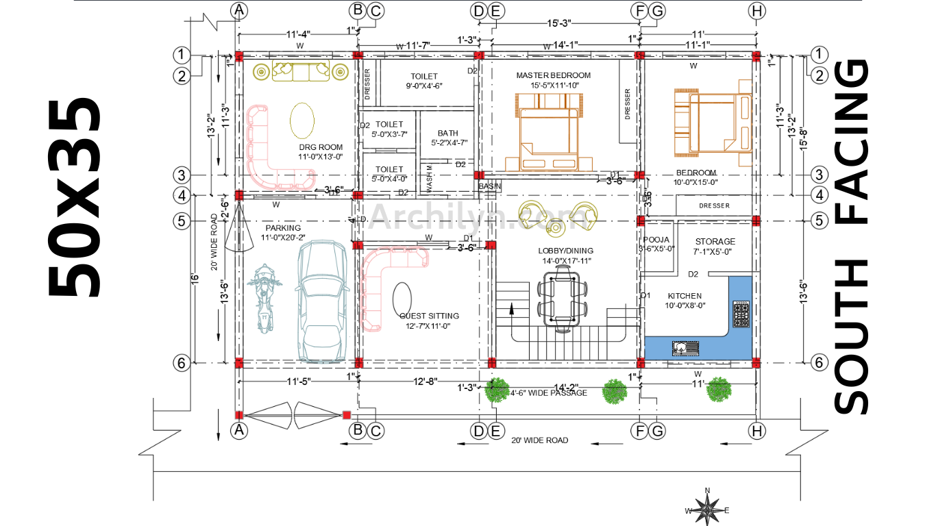 Perfect 50x35 South Facing House Plan – Complete Layout, Design ...