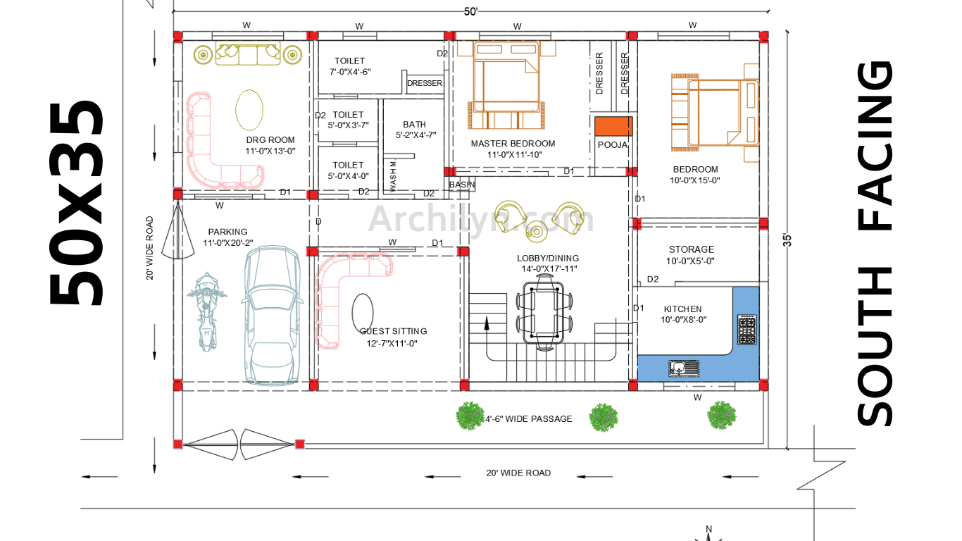 Perfect 50x35 South Facing House Plan – Complete Layout, Design ...